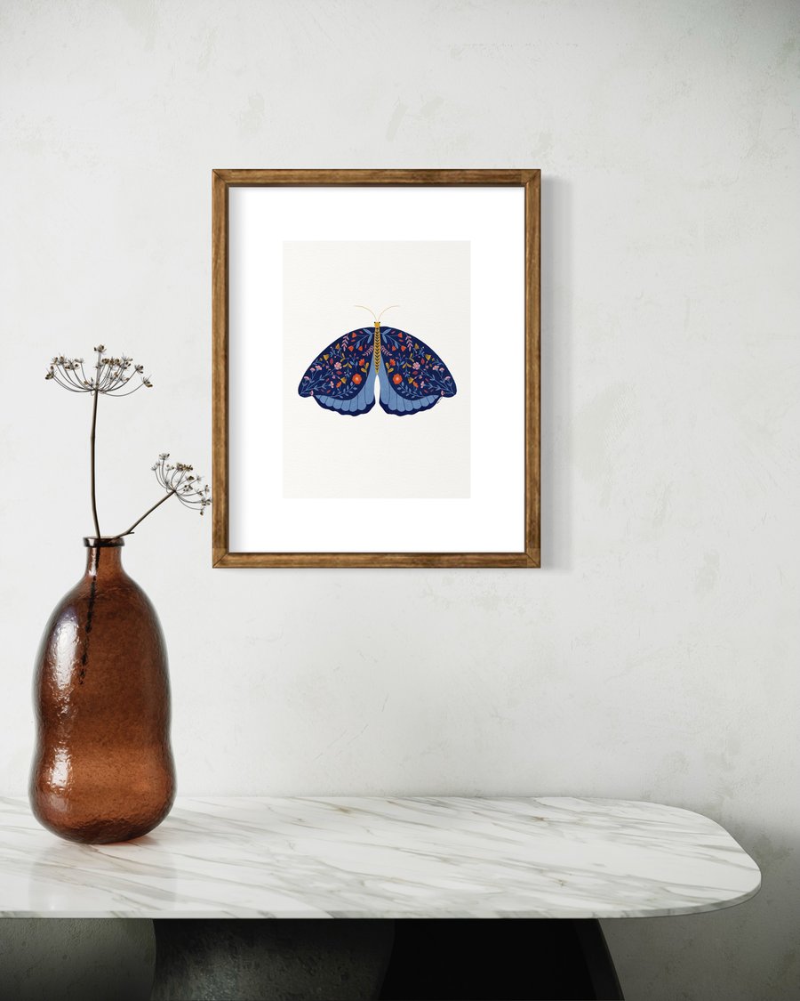 Royal Blue Moth Art Print, Moth Wall Art Print,... - Folksy