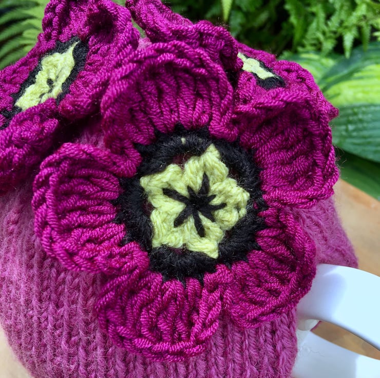 Magenta Flower Tea Cosy, Floral Tea Cozy - Folksy