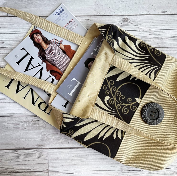 Abstract Pattern Tote Bag with Large Wooden Sta... - Folksy