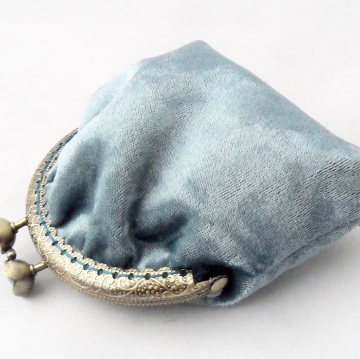Aqua velvet coin purse - Folksy