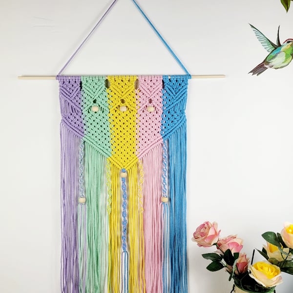Bubblegum Pastels Rainbow Macrame wall hanging,... - Folksy