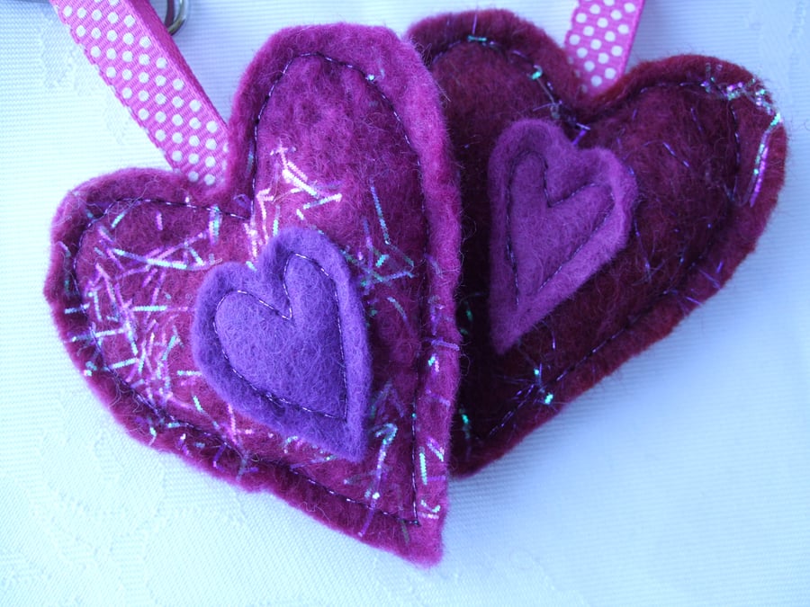 Handmade Felt Heart keyring - Folksy