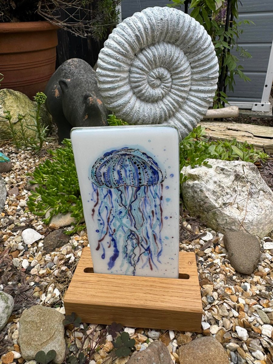 Handmade hand painted fused glass jellyfish wit... - Folksy