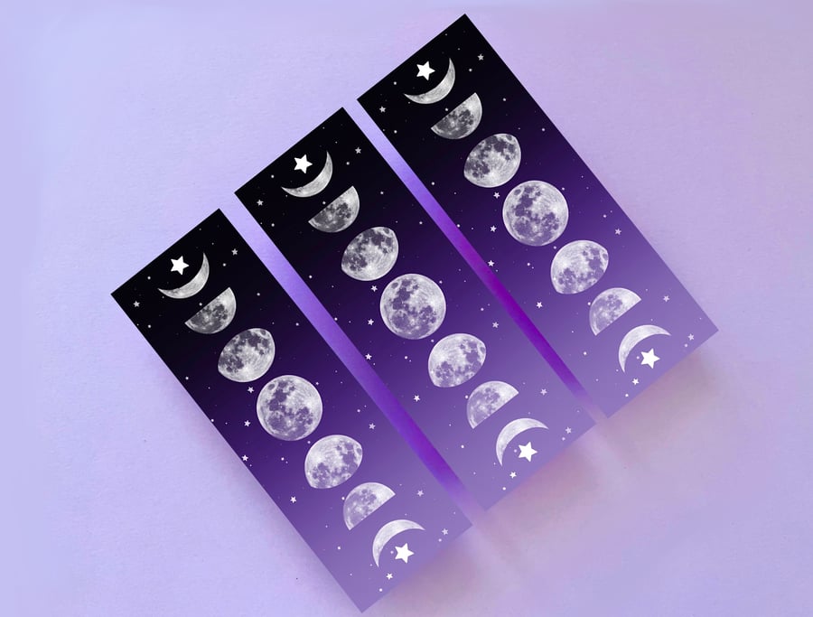 Purple Lunar Cycle Bookmark, Moon Phases Bookmark. - Folksy
