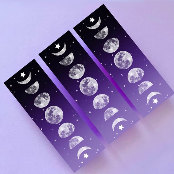 Purple Lunar Cycle Bookmark, Moon Phases Bookmark. - Folksy