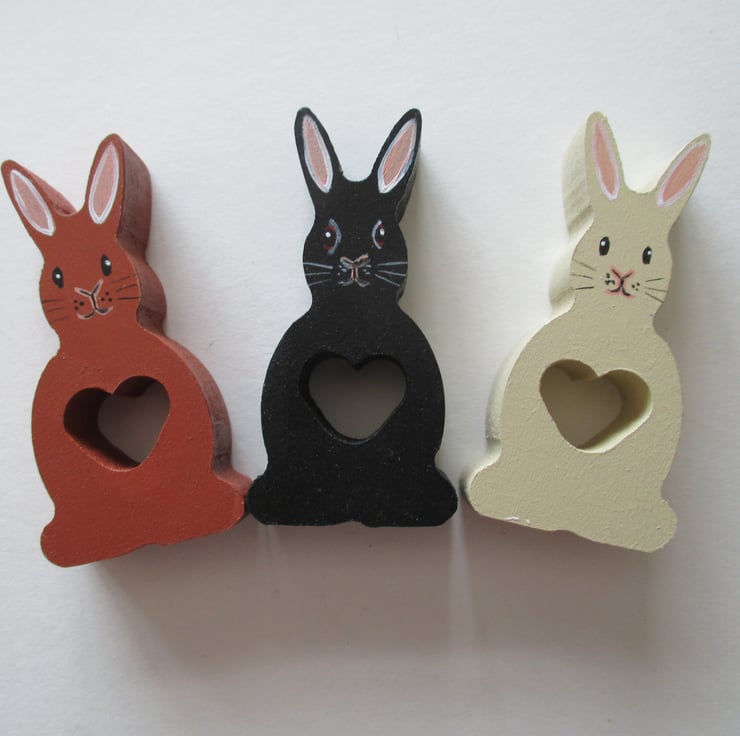 Black Bunny Rabbit Chunky Wooden Ornament with ... - Folksy