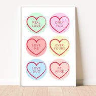 Love Heart Sweets Art Print, Unframed Retro Swe... - Folksy