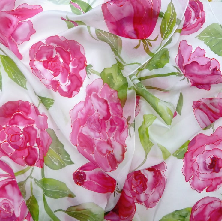 Red Roses hand painted silk scarf - Folksy