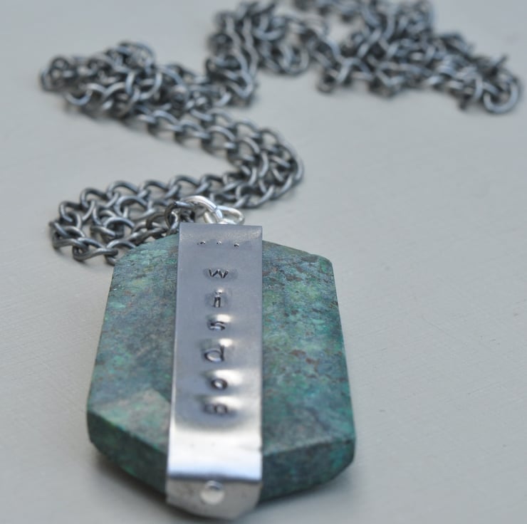 Wisdom African Turquoise, Hand Stamped Necklace - Folksy