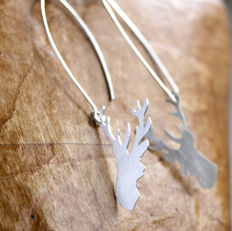 Silver Stag Hook Earrings - Folksy