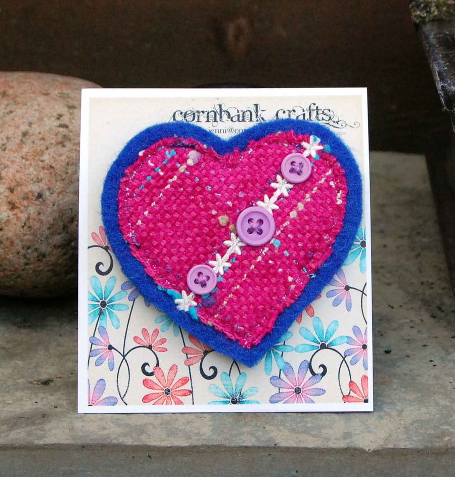 Scottish Felt and Fabric Heart Shaped Brooch - Folksy
