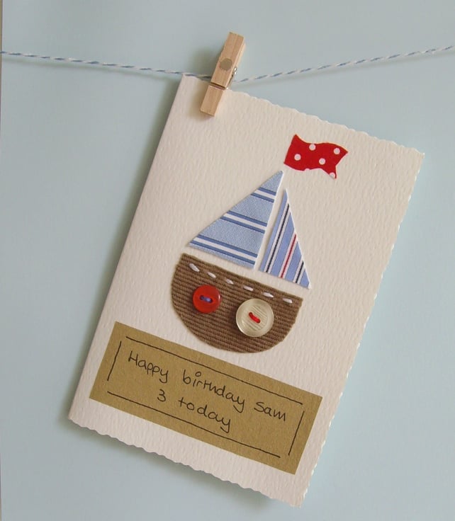 boys card Handmade boat - Folksy