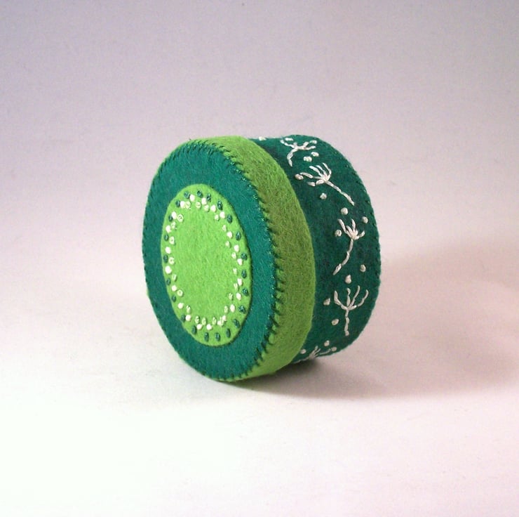 Green felt covered box with hand embroidery - Folksy