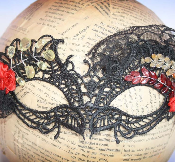 Black Lace Red Rose Beaded Masquerade Mask Fanc... - Folksy