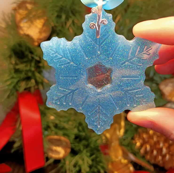 Blue resin snowflake with sparkles Christmas de... - Folksy