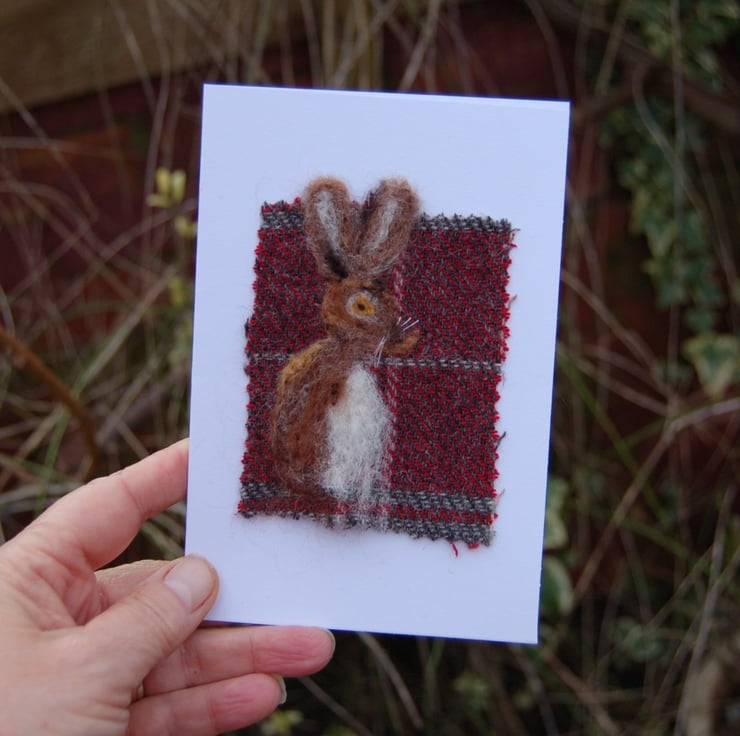 Birthday Card - Hare, Needle felt card, wool ca... - Folksy