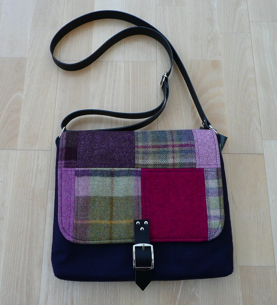 Crossbody bag, pink patchwork, tweed shoulder b... - Folksy