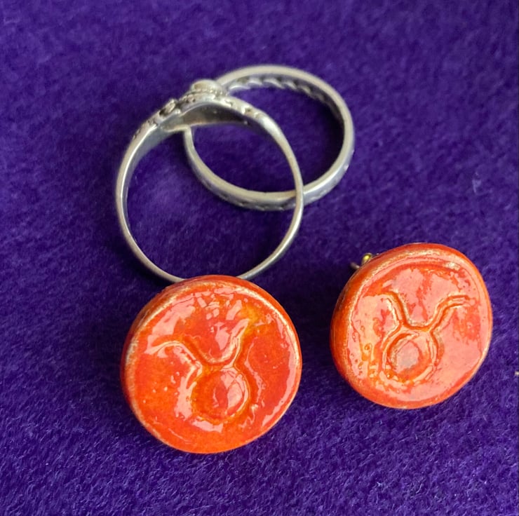 Taurus Zodiac Symbol Stud Earrings - Folksy