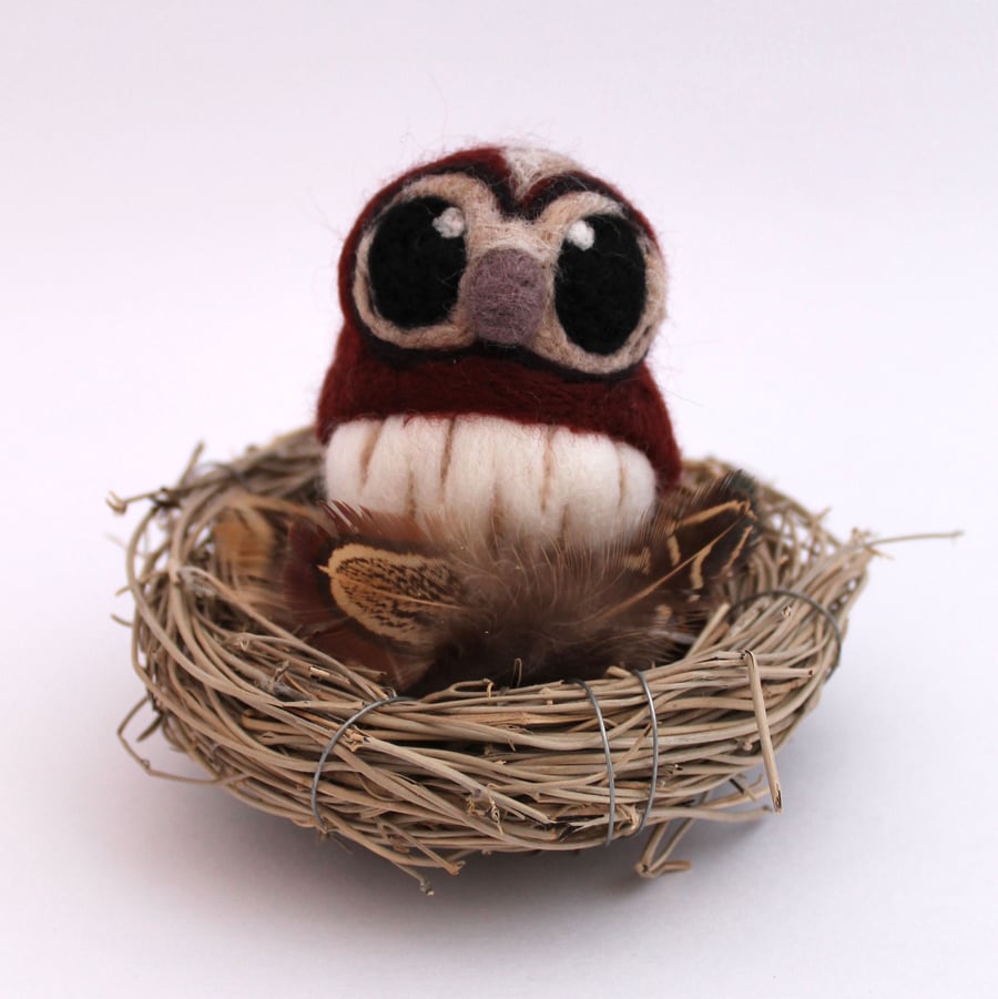 Needle Felted Tawny Owl Felt Mini Bird in Chest... - Folksy