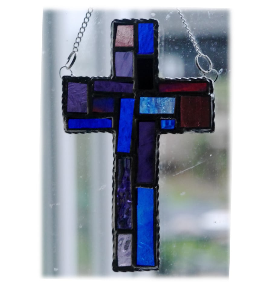 SOLD Cross Suncatcher Stained Glass Handmade Pa... - Folksy