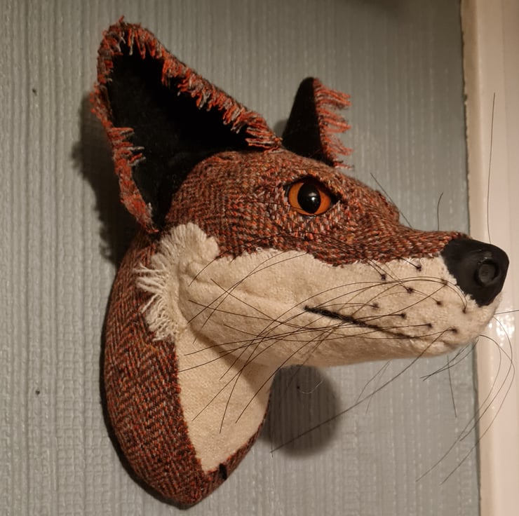 Faux fox wall mount in rust coloured herringbon... - Folksy
