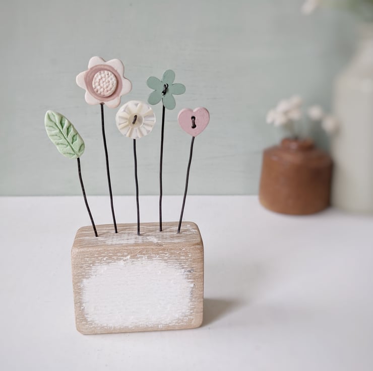 Clay Flower Garden in a Wood Block Personalised - Folksy