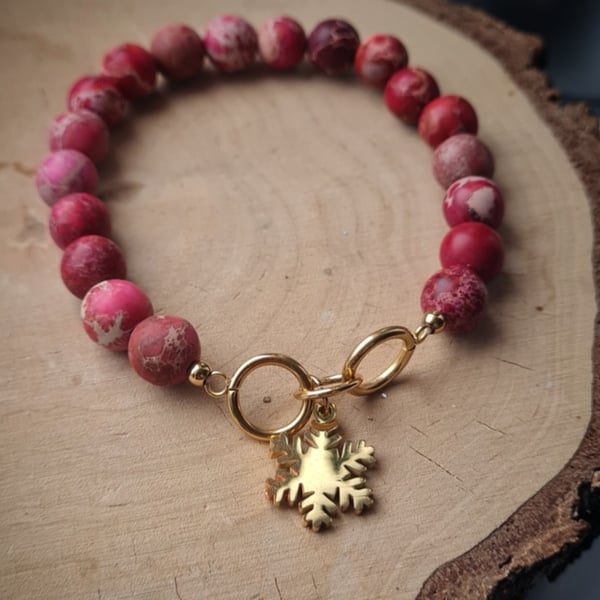 Red Jasper stone with snowflake charms - Folksy