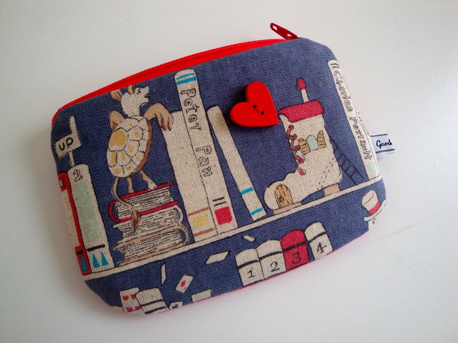Handmade Cotton zipper Coin Purse - book case - Folksy