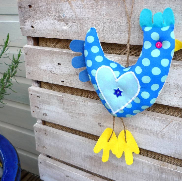 Handmade Hanging Chicken Bright Blue with Aqua ... - Folksy