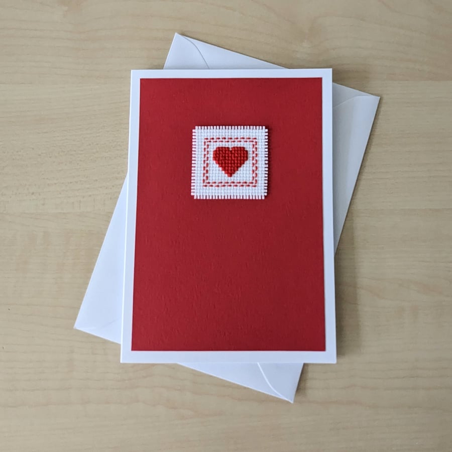 Heart card - Red cross stitch (design 1) - Folksy