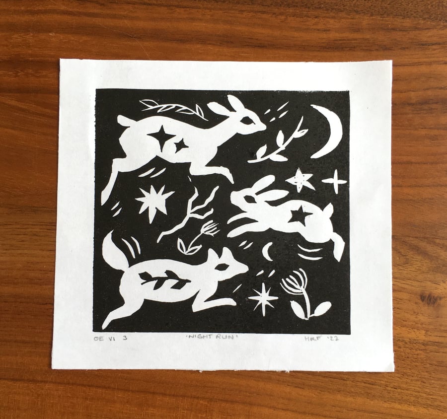 Deer, Rabbit and Fox Lino Print, an original li... - Folksy