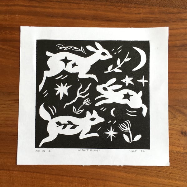 Deer, Rabbit and Fox Lino Print, an original li... - Folksy
