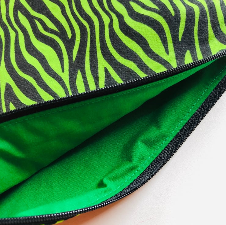Zingy green animal print pouch, medium zip pouc... - Folksy