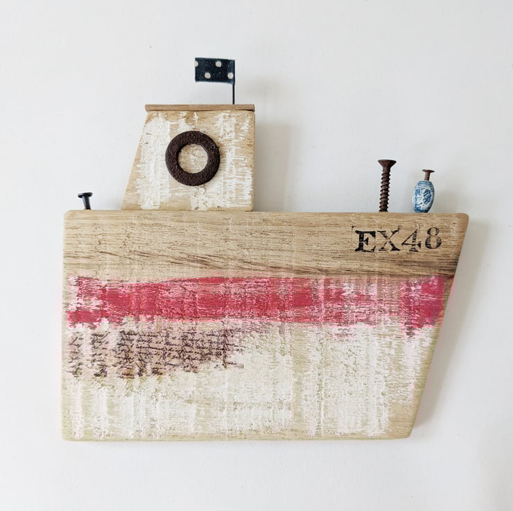 Rustic Painted Wooden Boat Hanging - Folksy