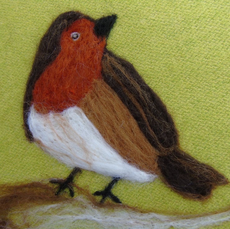 Robin wool art picture, embroidery hoop frame,... - Folksy