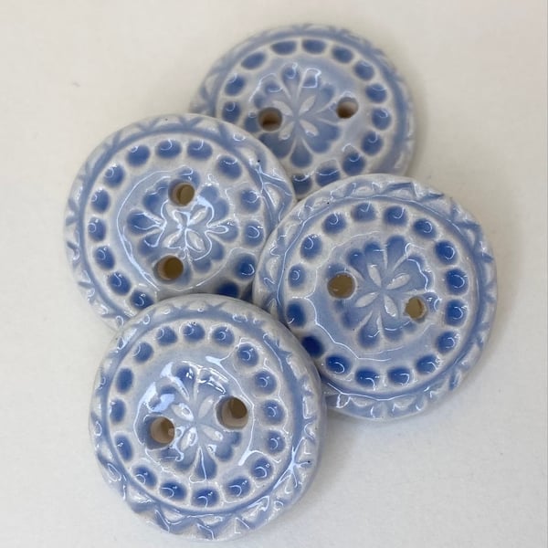 Set of four handmade ceramic buttons blue - Folksy