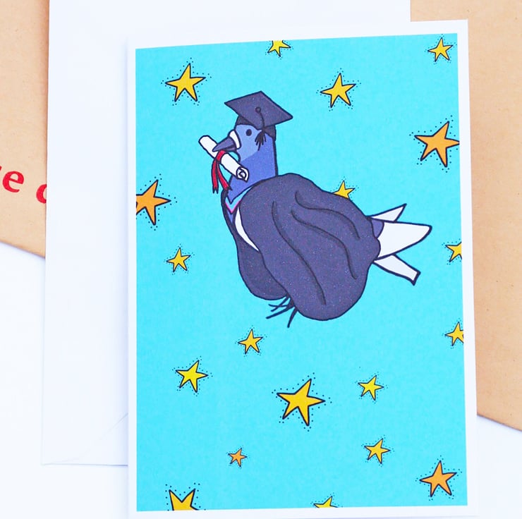 Pigeon Graduation Celebration Illustration A6 G... - Folksy