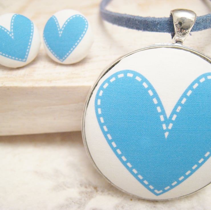 Blue Valentine True Blue Heart Pendant and Matc... - Folksy
