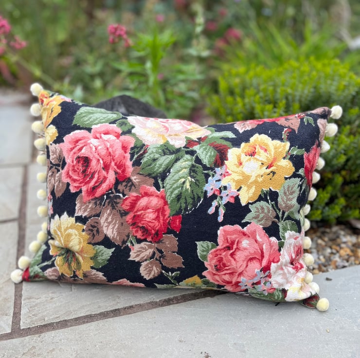 Vintage Rose Barkcloth rectangular cushion cove... - Folksy