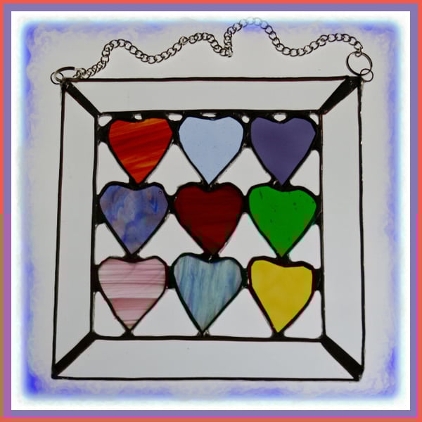 9 Valentine Rainbow Love Hearts Stained Glass S... - Folksy
