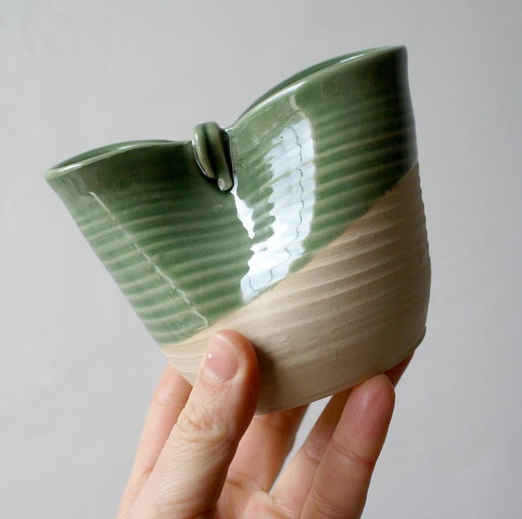 Folded stoneware jug - glazed in forest green - Folksy