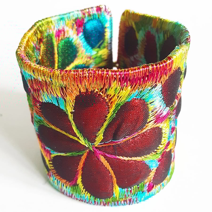 Textile - Cuff - with Free Machine Embroidery - Folksy