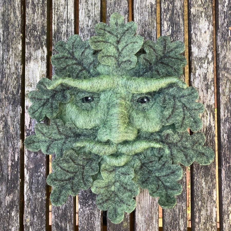 Green man wall plaque, needle felted woollen sc... - Folksy
