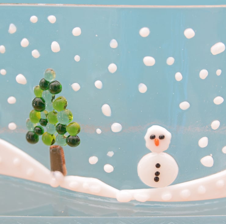 Glass snow scene with Christmas trees and snowm... - Folksy