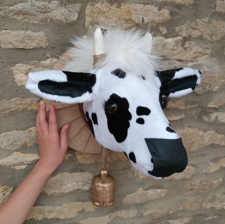 Faux taxidermy black & white Moo cow animal... - Folksy