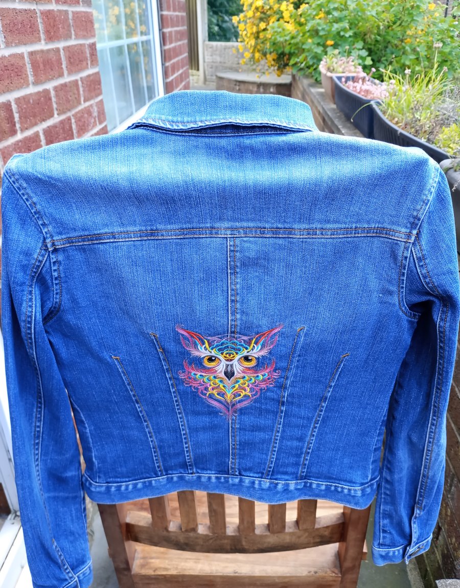 Ladies Owl Denim jacket - Upcycled Jacket embro... - Folksy