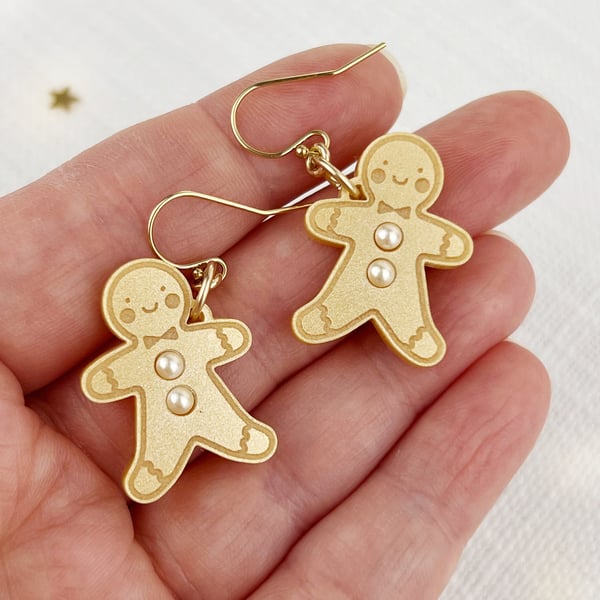 Mini Gingerbread Folk Earrings in Gold or Silver - Folksy