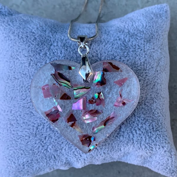Heart Pendant Resin - Abalone Shell - Pinks - Folksy