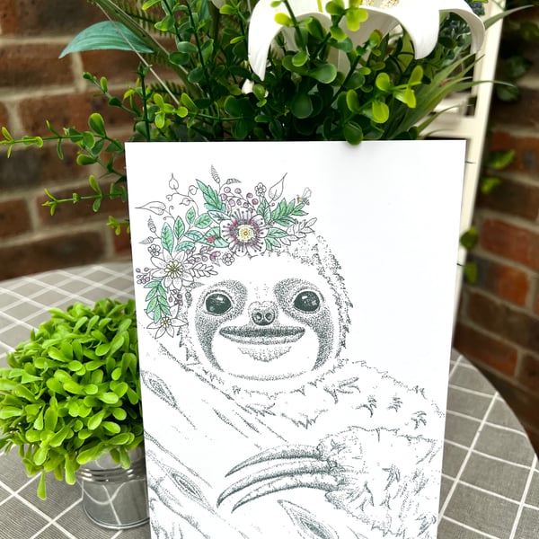 Illustration print - Sloth A5 (Small - foam bo... - Folksy