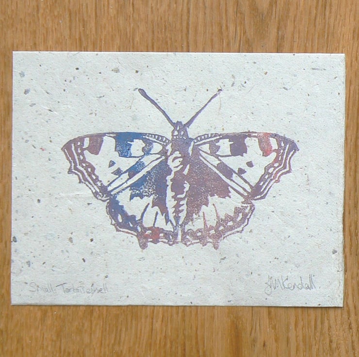 Small Tortoiseshell butterfly linocut - Folksy